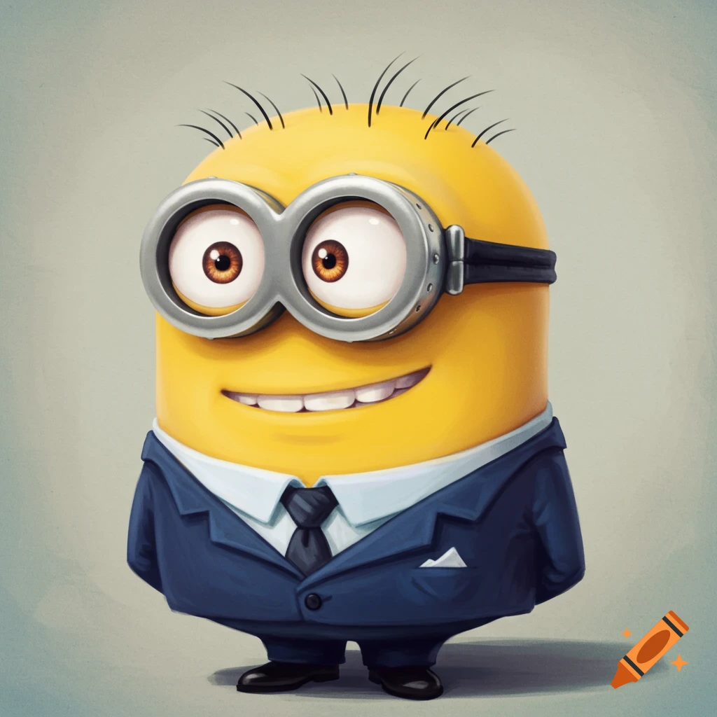 A Minion character wears a blue suit with a tie. on Craiyon