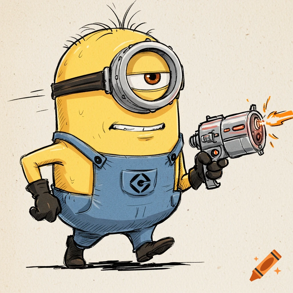 Sketch of a Minion holding a laser gun. on Craiyon