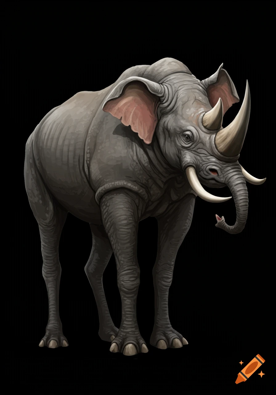 Illustration of a hybrid creature with a rhino body, elephant head, and ...