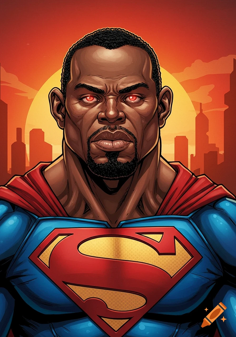 Comic book illustration of a Black man in a Superman costume with red ...