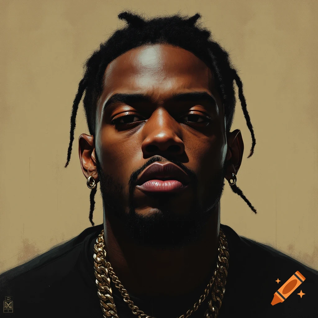 Close-up portrait of a man with dreadlocks, a beard, and gold chains ...