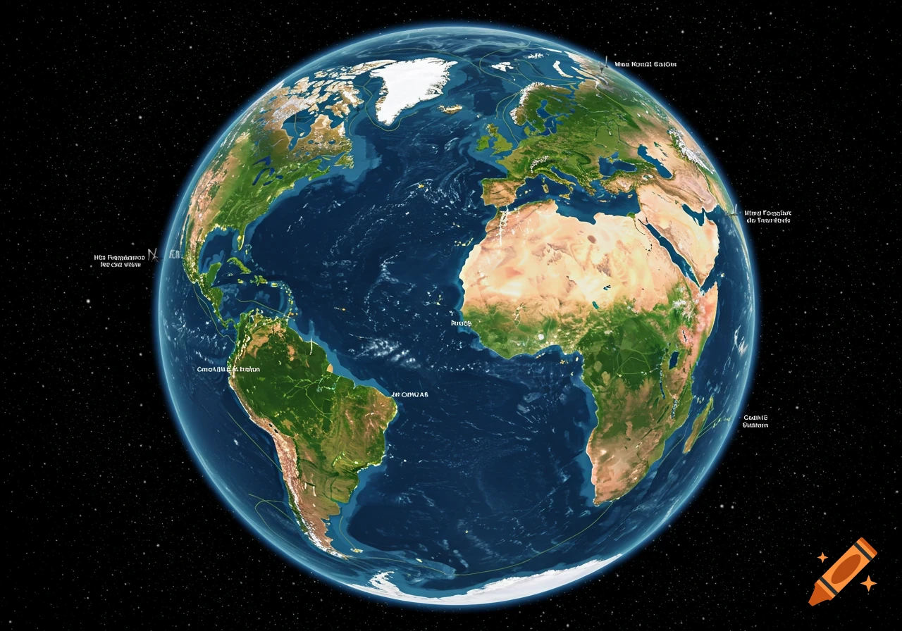 A view of Earth from space showing continents and oceans. on Craiyon
