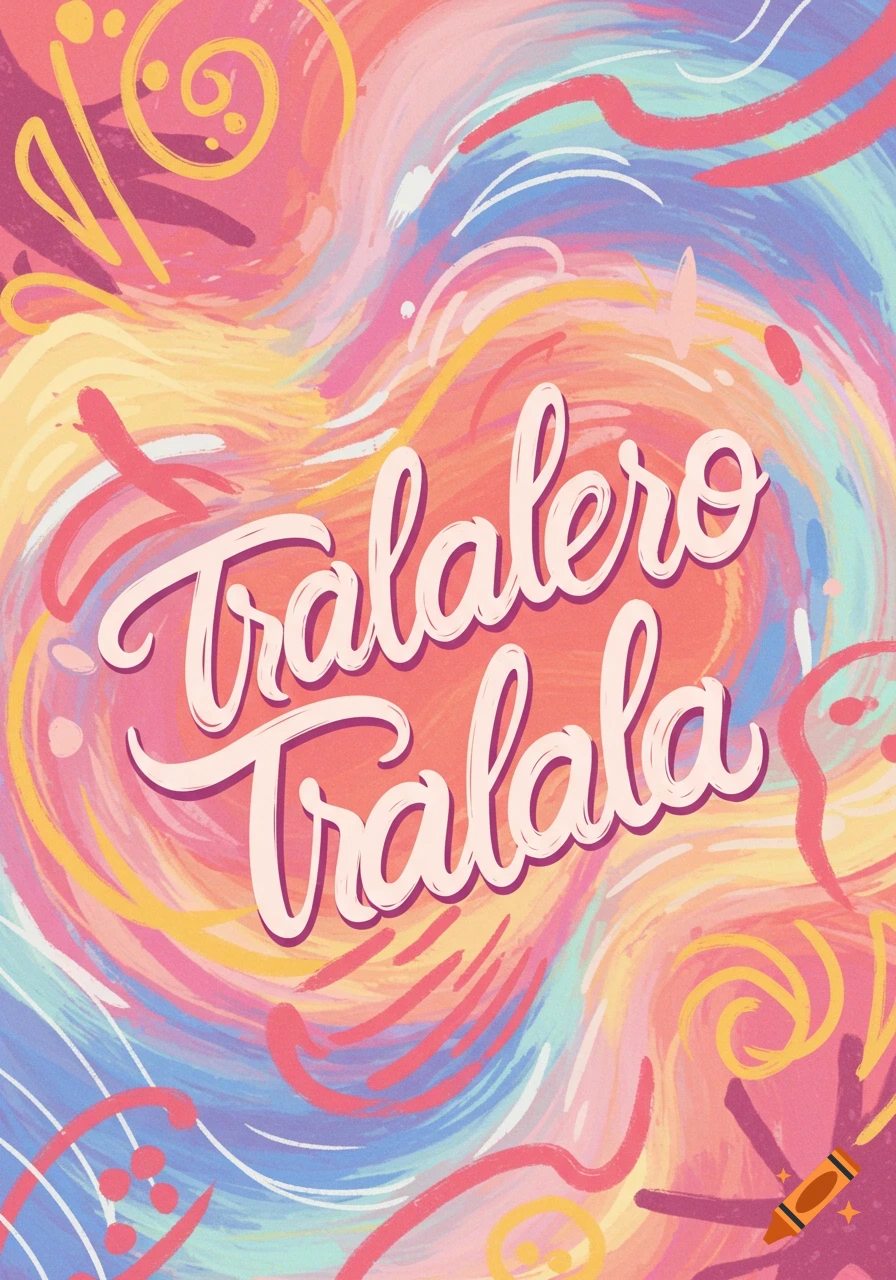 Stylized text "Tralalero Tralala" on a colorful abstract swirl background. on Craiyon
