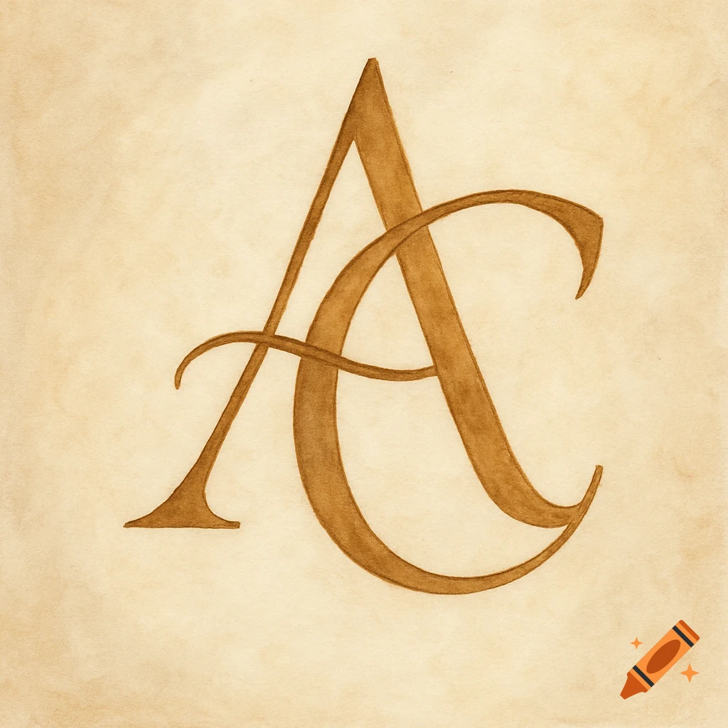 Brown calligraphy monogram of intertwined A and C on textured paper. on ...