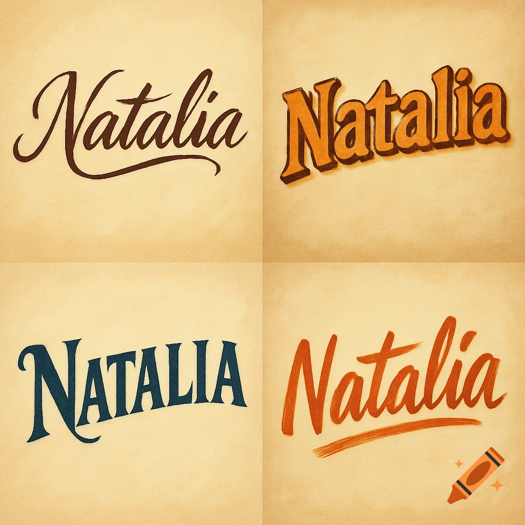 Four different stylized versions of the name Natalia on a textured ...