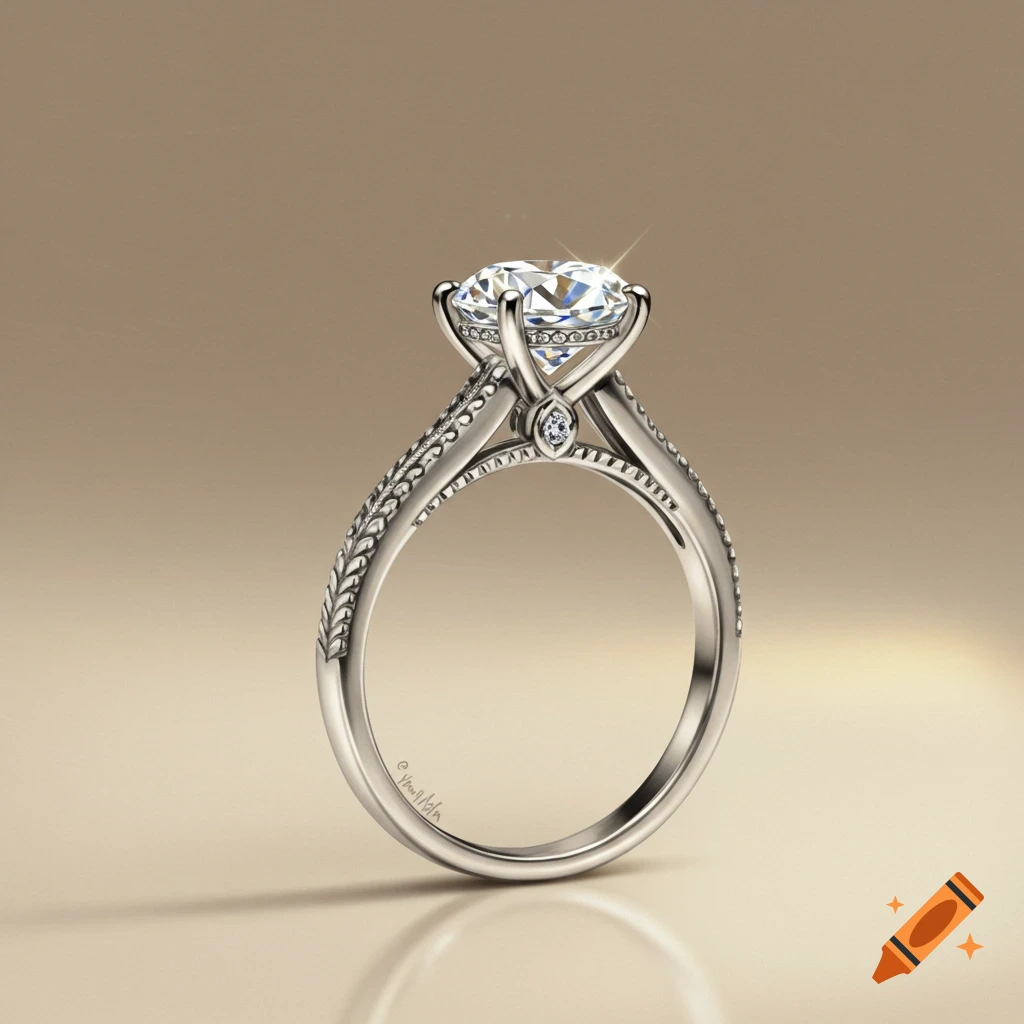 Close-up of a diamond engagement ring with a single large stone and ...