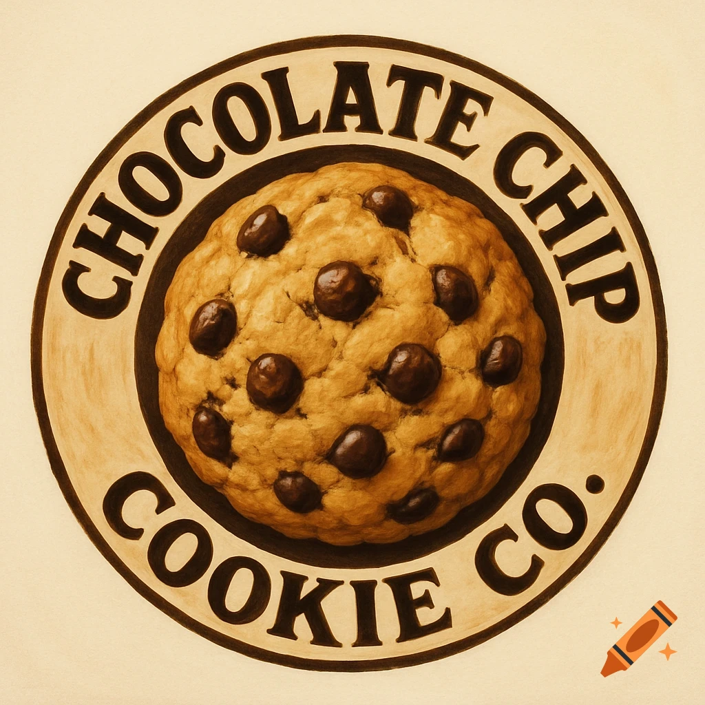 Logo for Chocolate Chip Cookie Co. with a large cookie in the center ...
