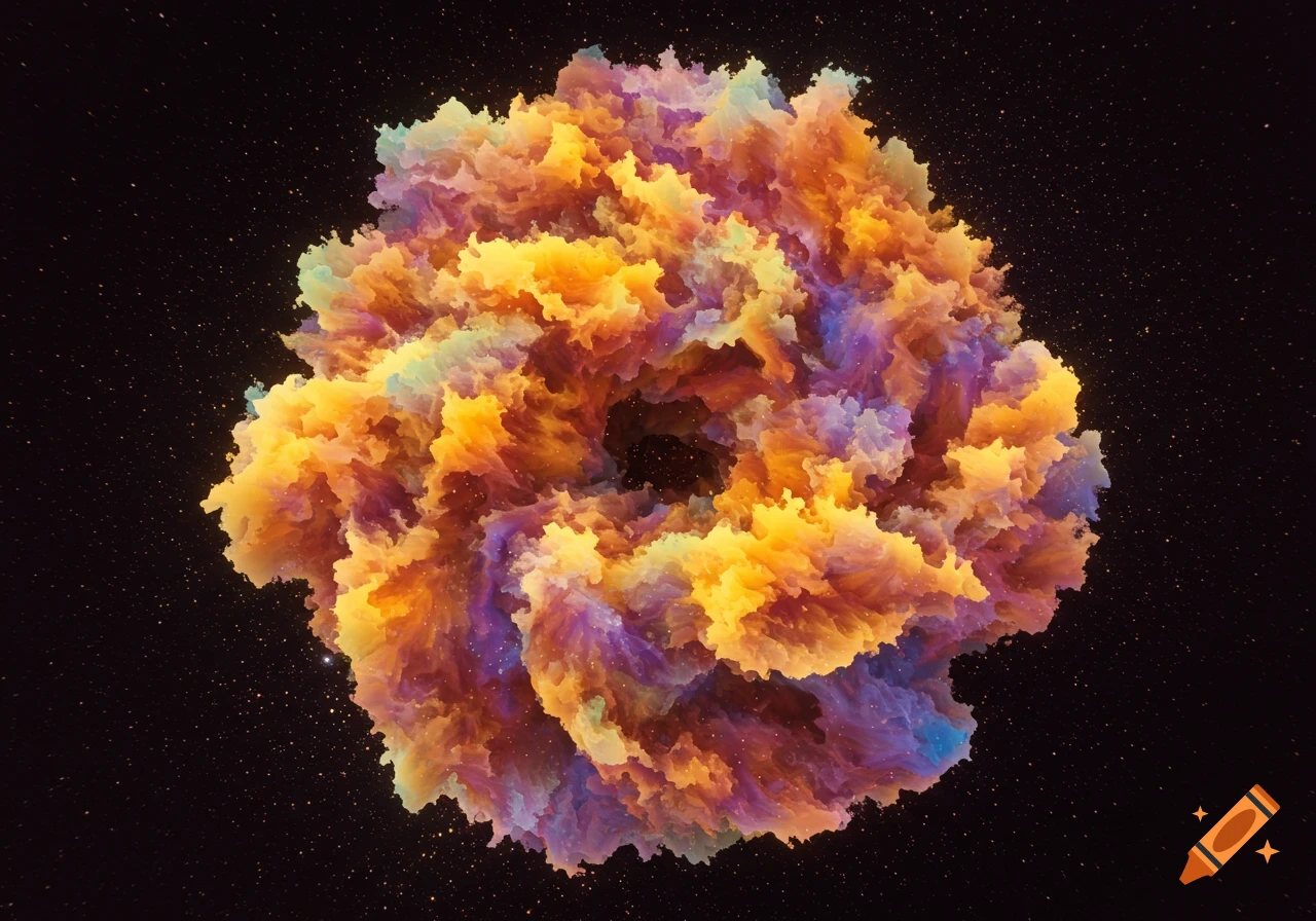 Colorful abstract shape resembling a nebula against a starry dark ...