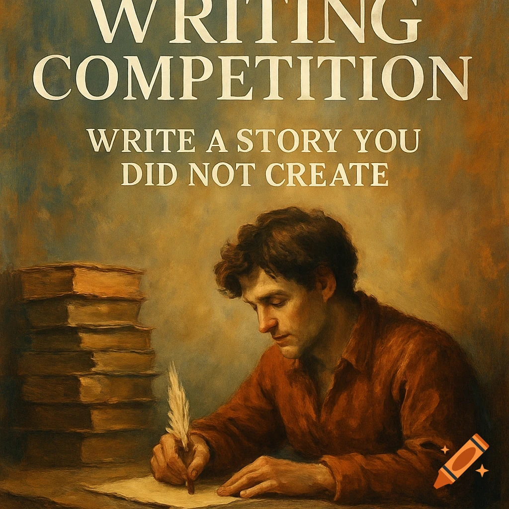 Man writing with a quill at a desk with books, text says 'Writing ...