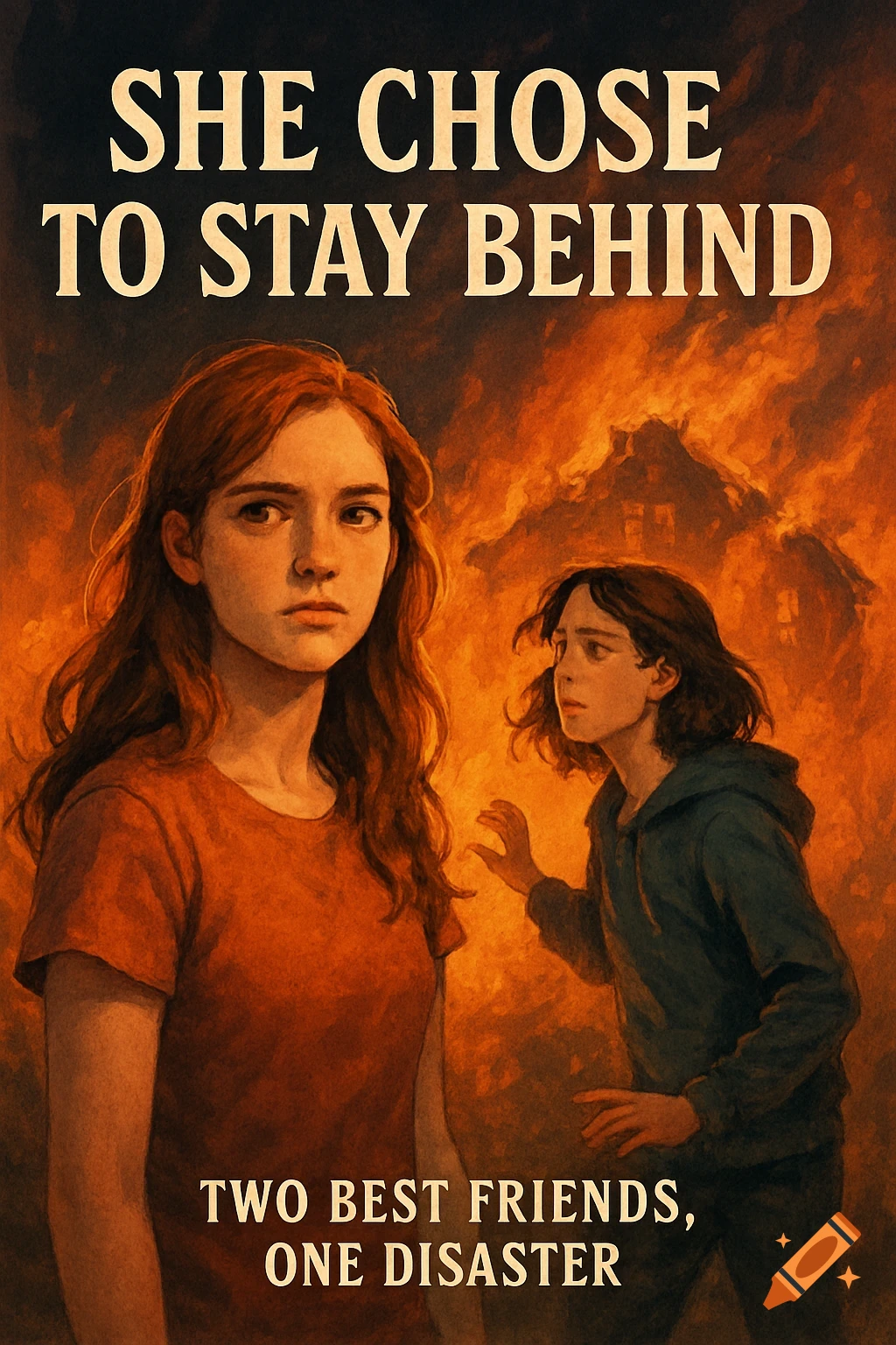Book cover shows two girls, one looking determined in the foreground ...