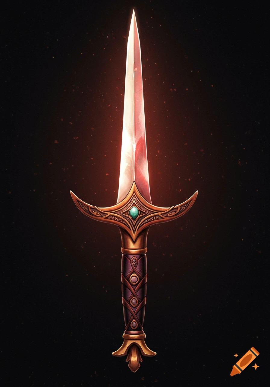 A decorative fantasy sword with an ornate hilt and glowing blade ...