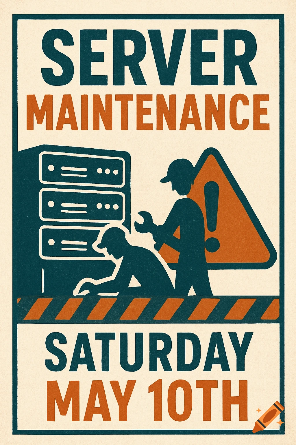 A vintage-style illustration poster for server maintenance. on Craiyon