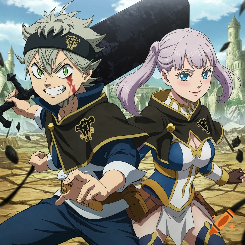Asta and Noelle from Black Clover anime in action poses with a fantasy ...