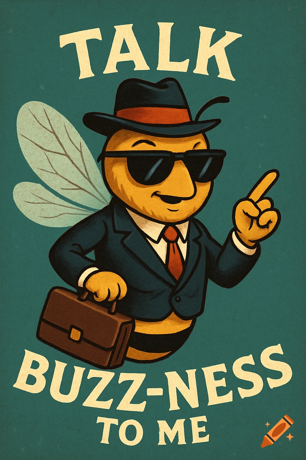 Cartoon bee in suit, fedora, and sunglasses with a briefcase and ...