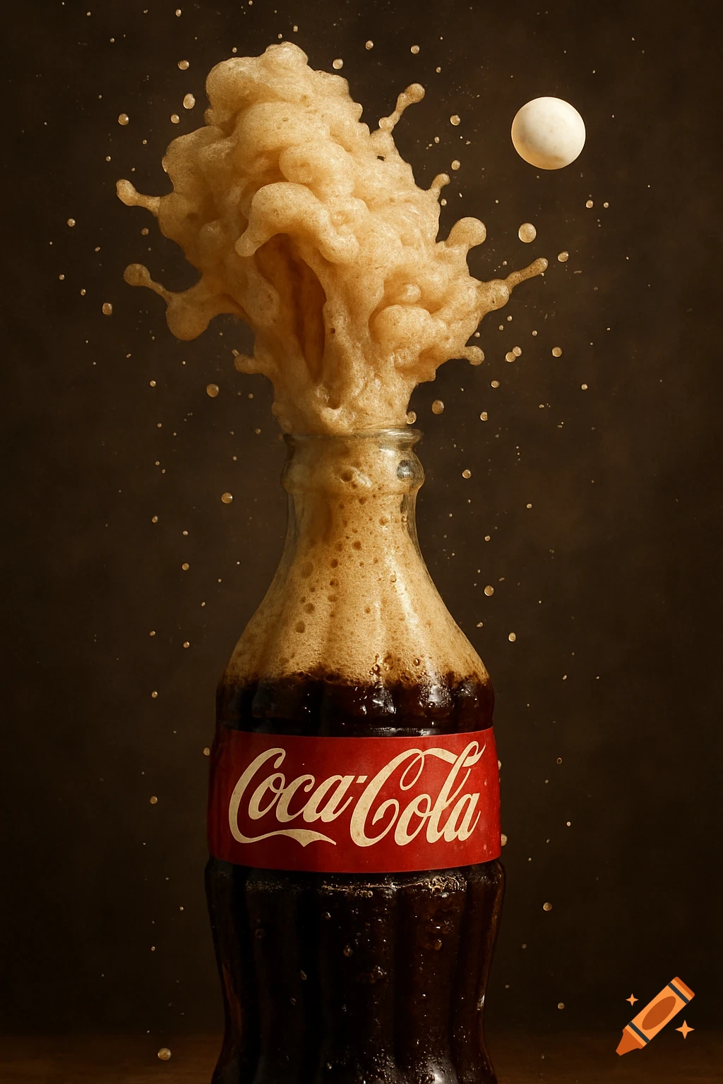 Coca-Cola bottle erupting with a large splash of brown foam and liquid ...