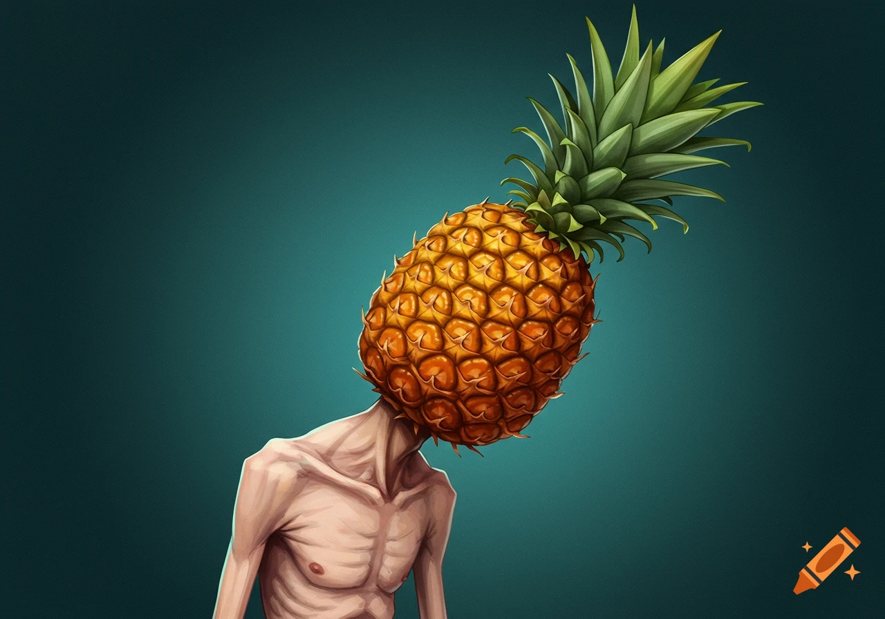 Illustration of a scrawny person with a pineapple for a head. on Craiyon