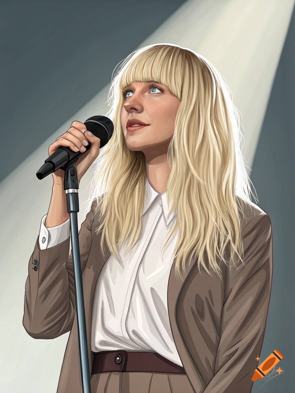 Stylized illustration of a blonde woman singing into a microphone on ...