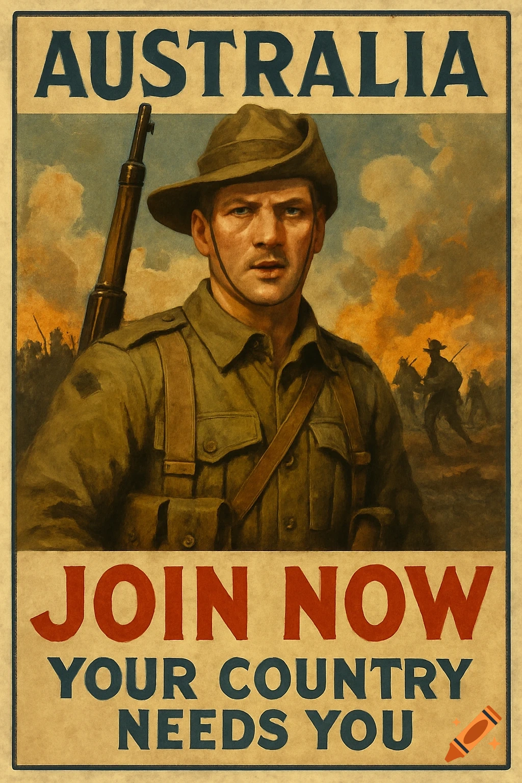 WWI Australian propaganda poster featuring a soldier and recruitment ...