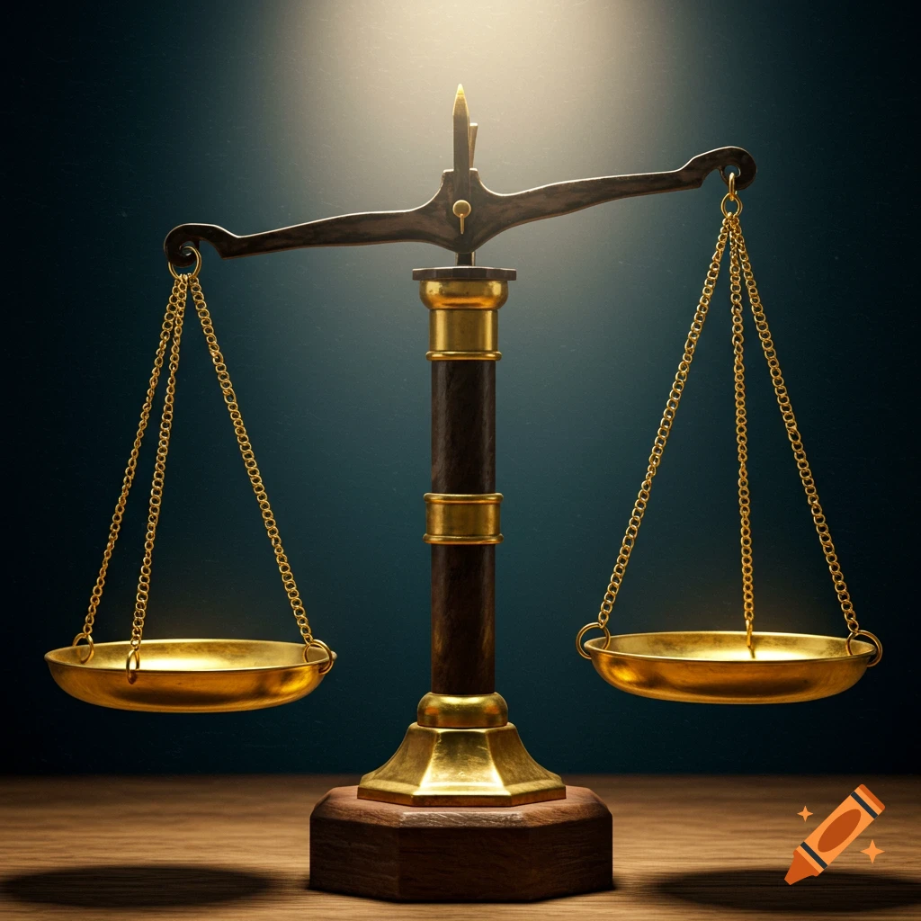 Close-up of a vintage bronze and wood balance scale on Craiyon