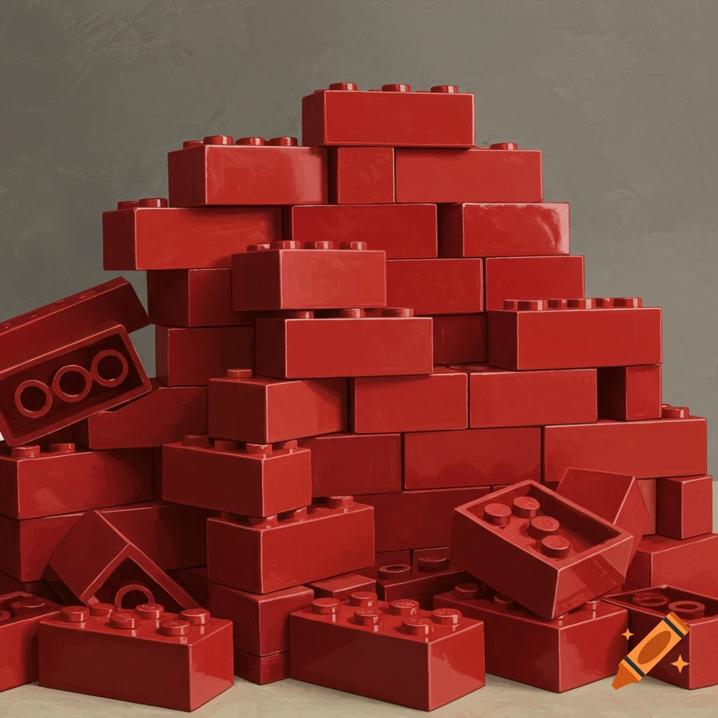 A large pile of glossy red toy bricks. on Craiyon