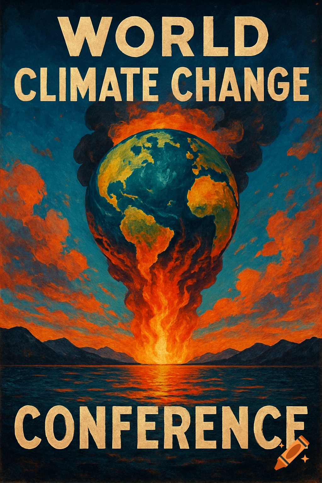 Poster with text 'World Climate Change Conference' showing Earth ...