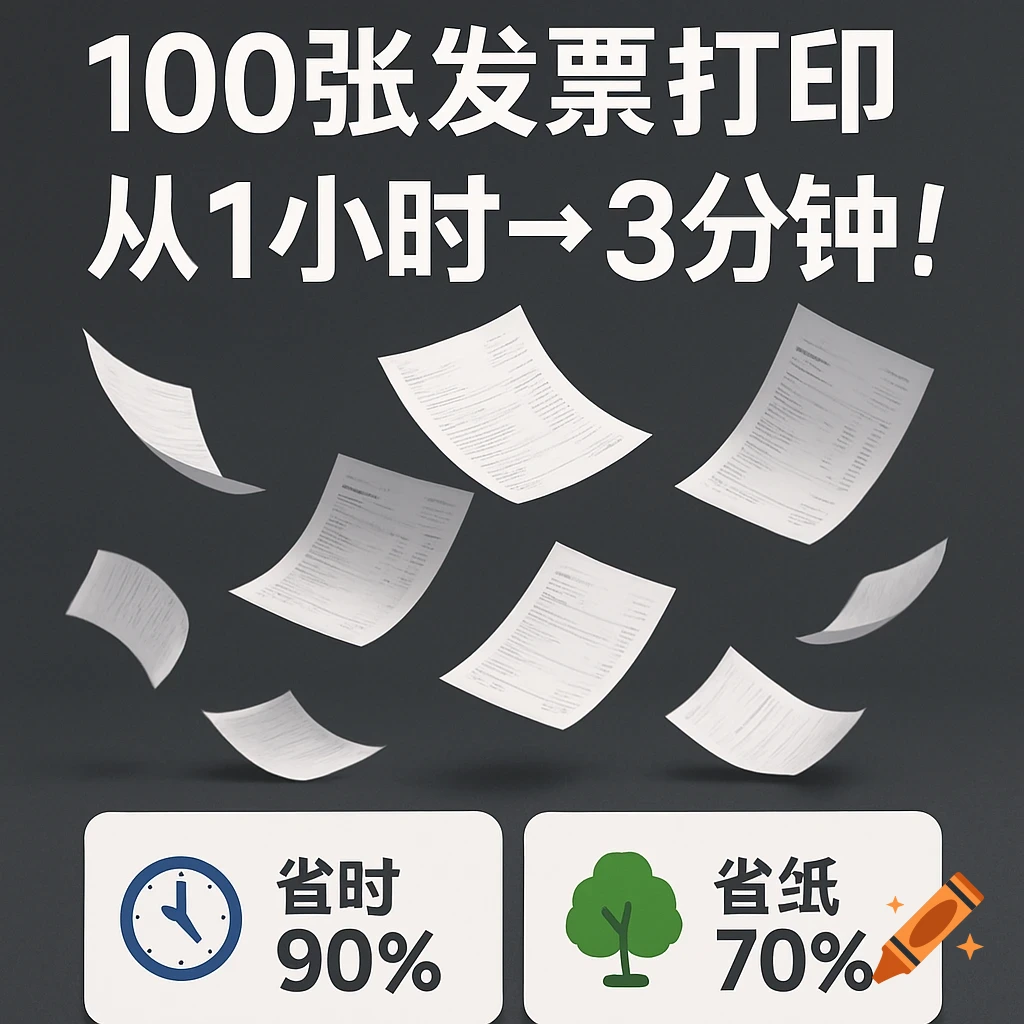 Floating papers with text promoting fast printing and saving time/paper ...