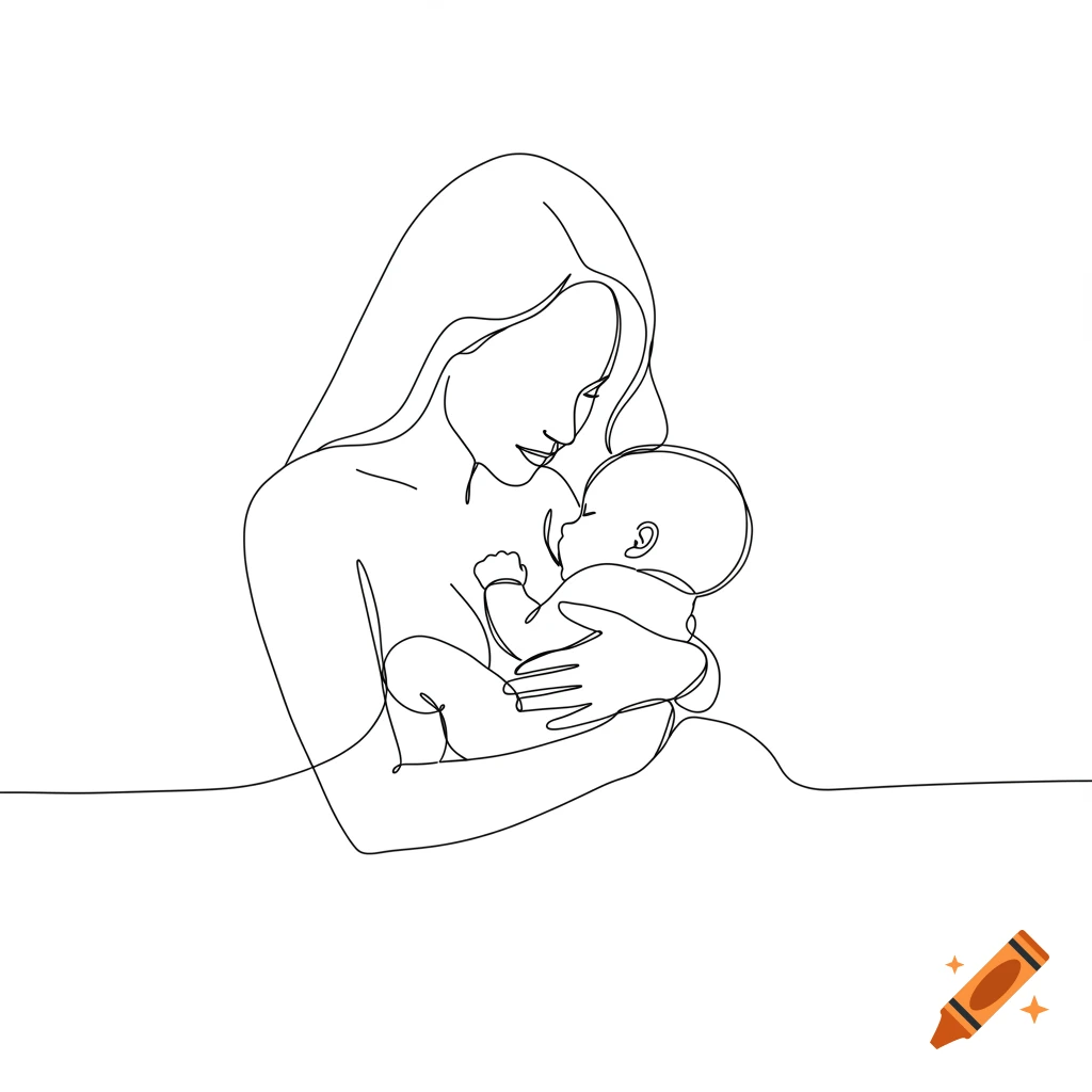 Minimalist line drawing of a mother holding a baby. on Craiyon
