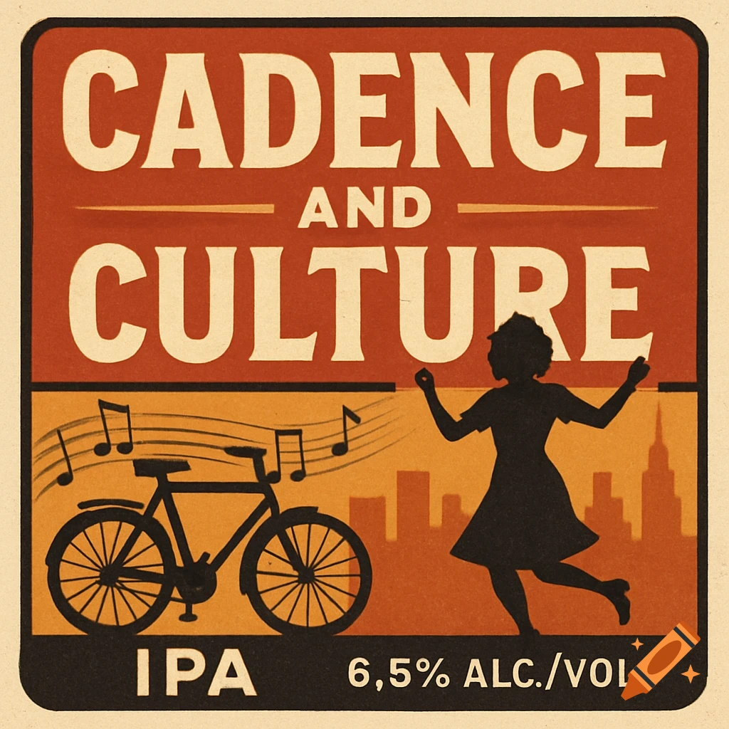 Retro style beer label for Cadence and Culture featuring a bicycle ...