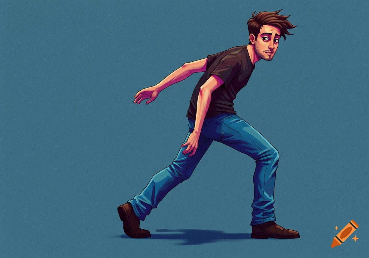 Cartoon illustration of a man stepping backward looking surprised. on ...