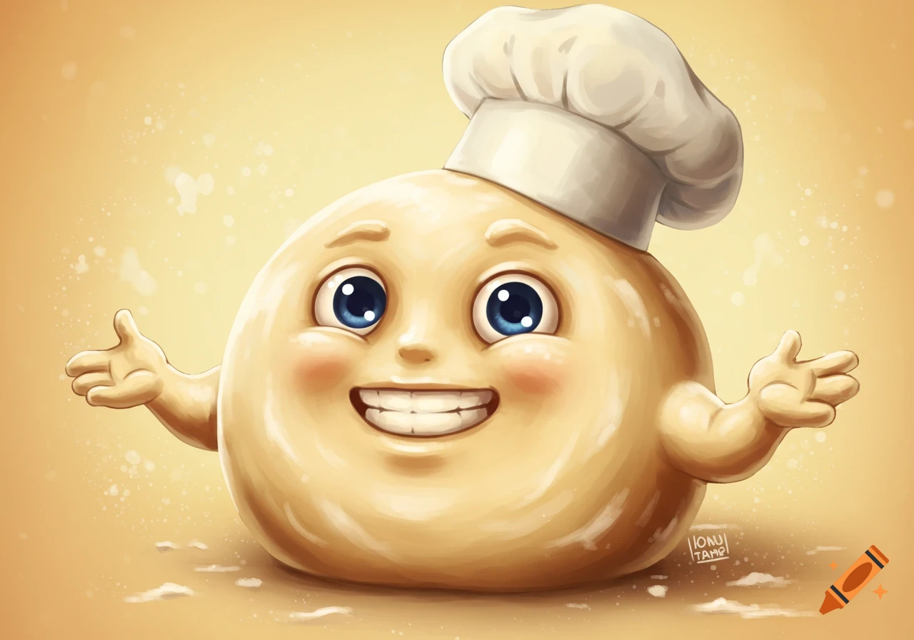 Cartoon dough character wearing a chef's hat, smiling with arms ...