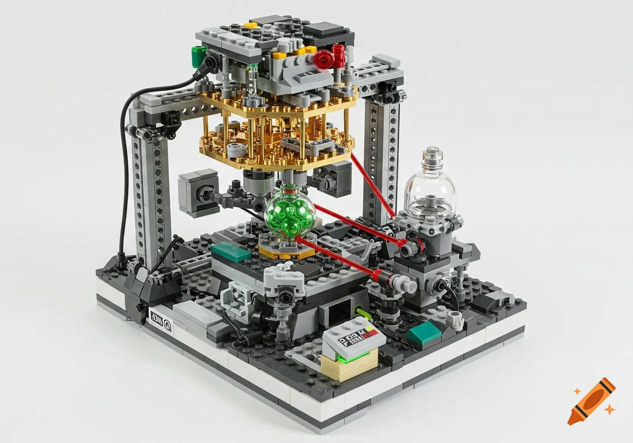 A detailed Lego model of a quantum trap apparatus with gold components ...