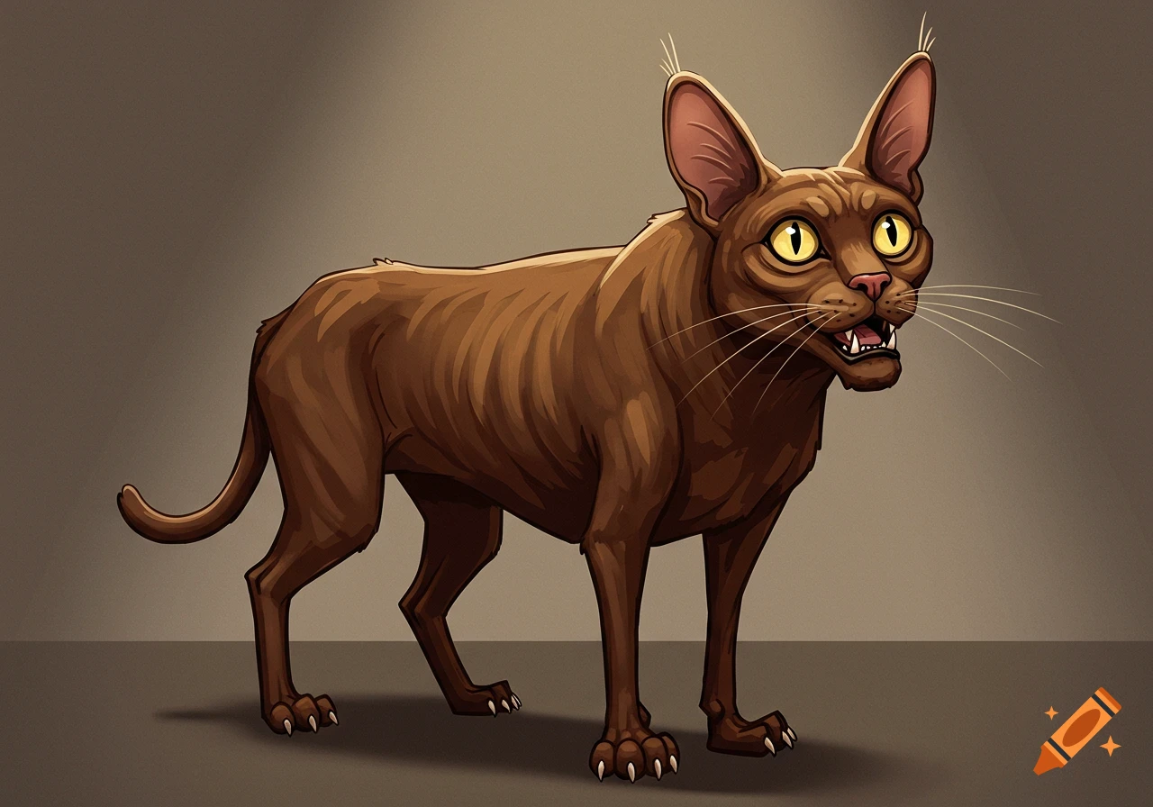 Stylized illustration of a muscular brown cat standing. on Craiyon