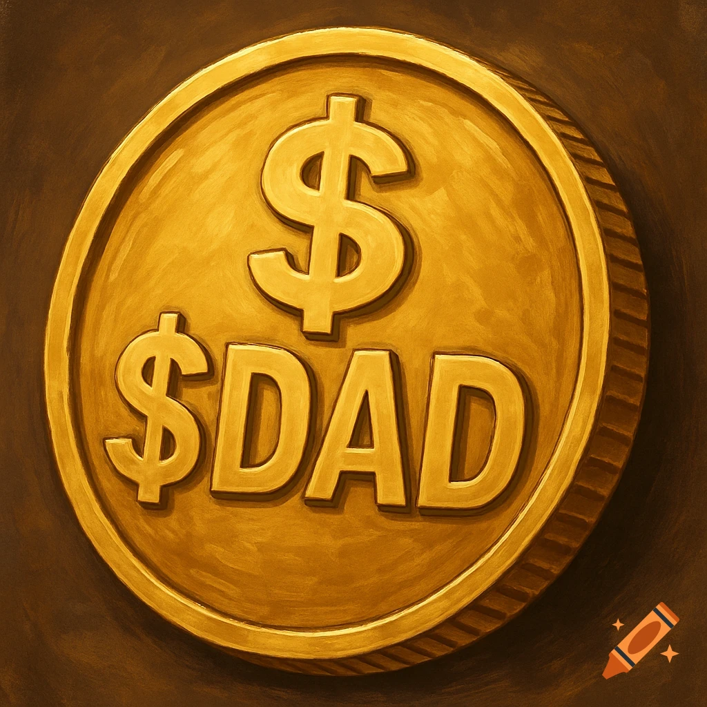 A golden coin with a dollar sign and $DAD text. on Craiyon