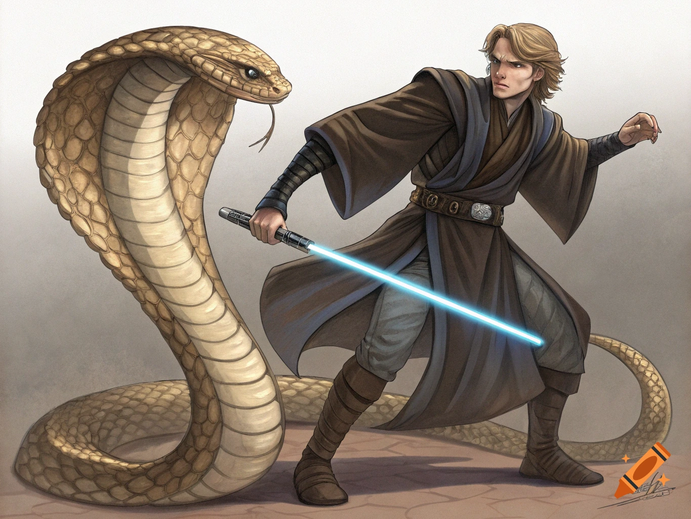 Illustration of Anakin Skywalker with a snake body battling a cobra ...
