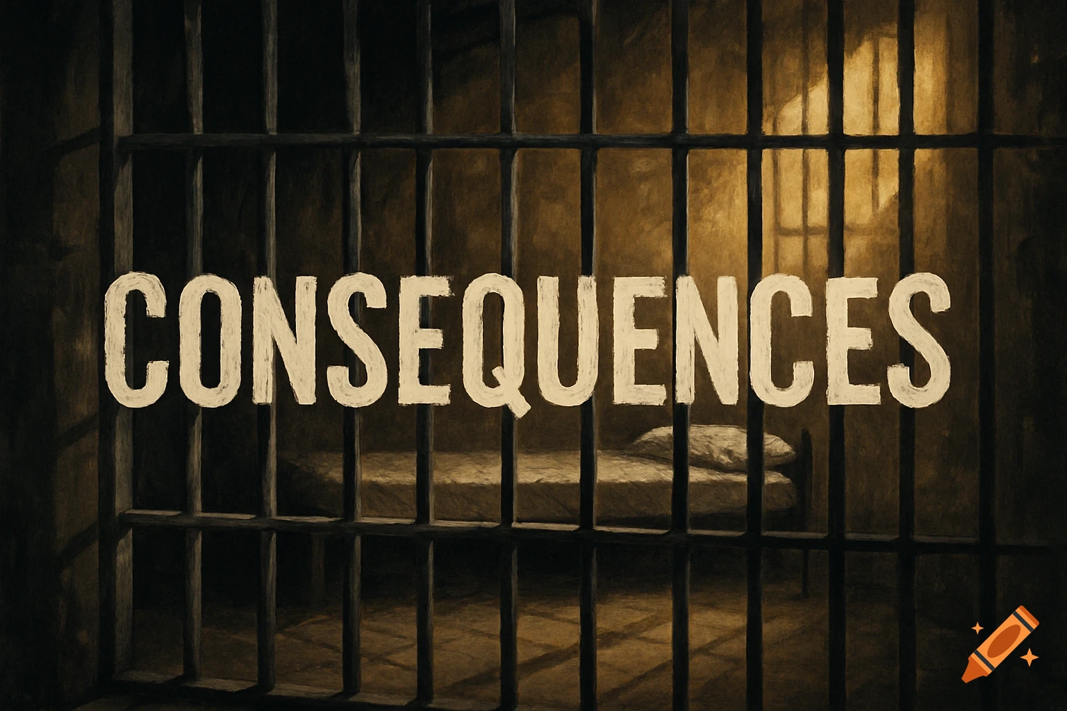 The word CONSEQUENCES over a jail cell. on Craiyon