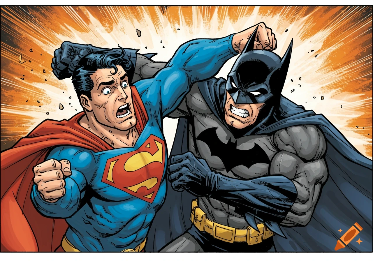 Batman punches Superman in the face during a superhero battle in comic ...