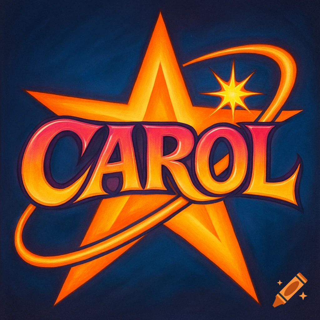 Logo with the word CAROL inside a large orange star. on Craiyon