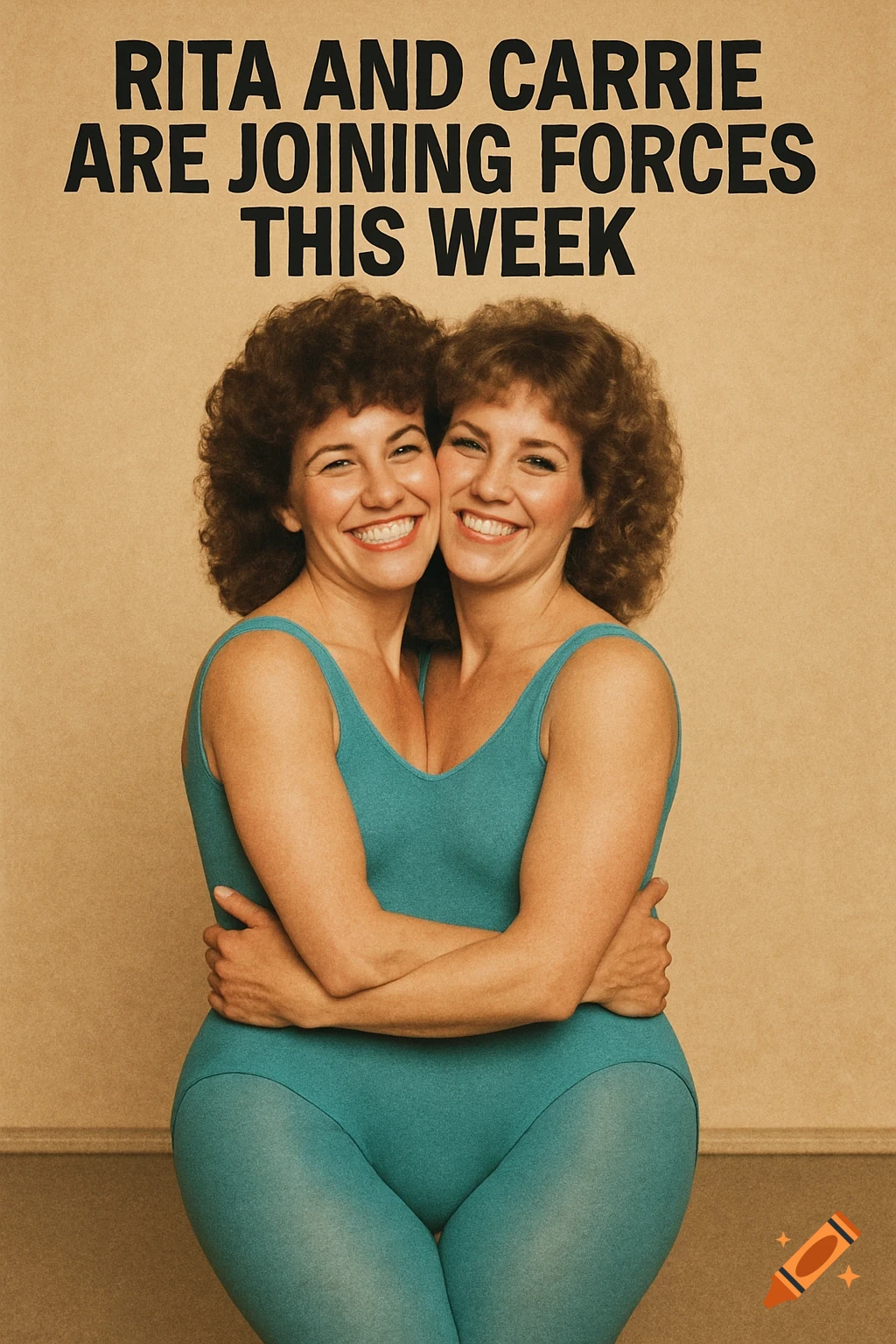 Retro photo of two women with intertwined bodies sharing a blue leotard ...