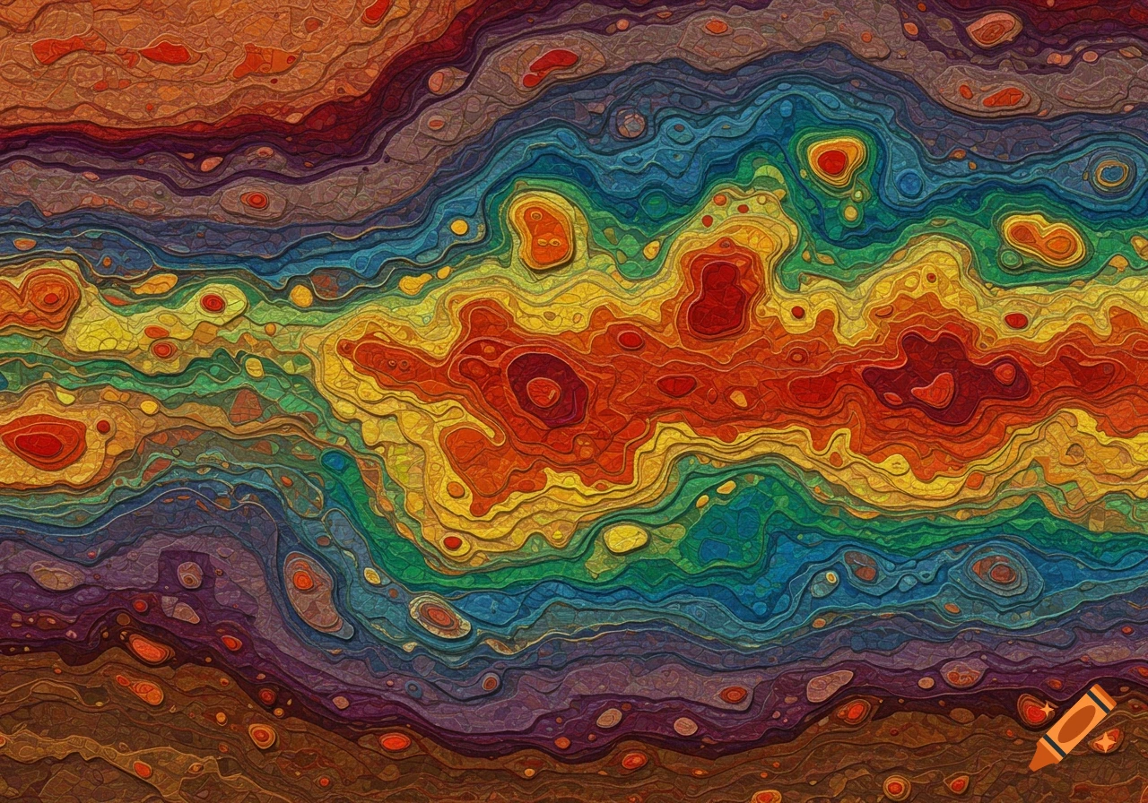 Abstract art with layered shapes in warm and cool colors, resembling ...