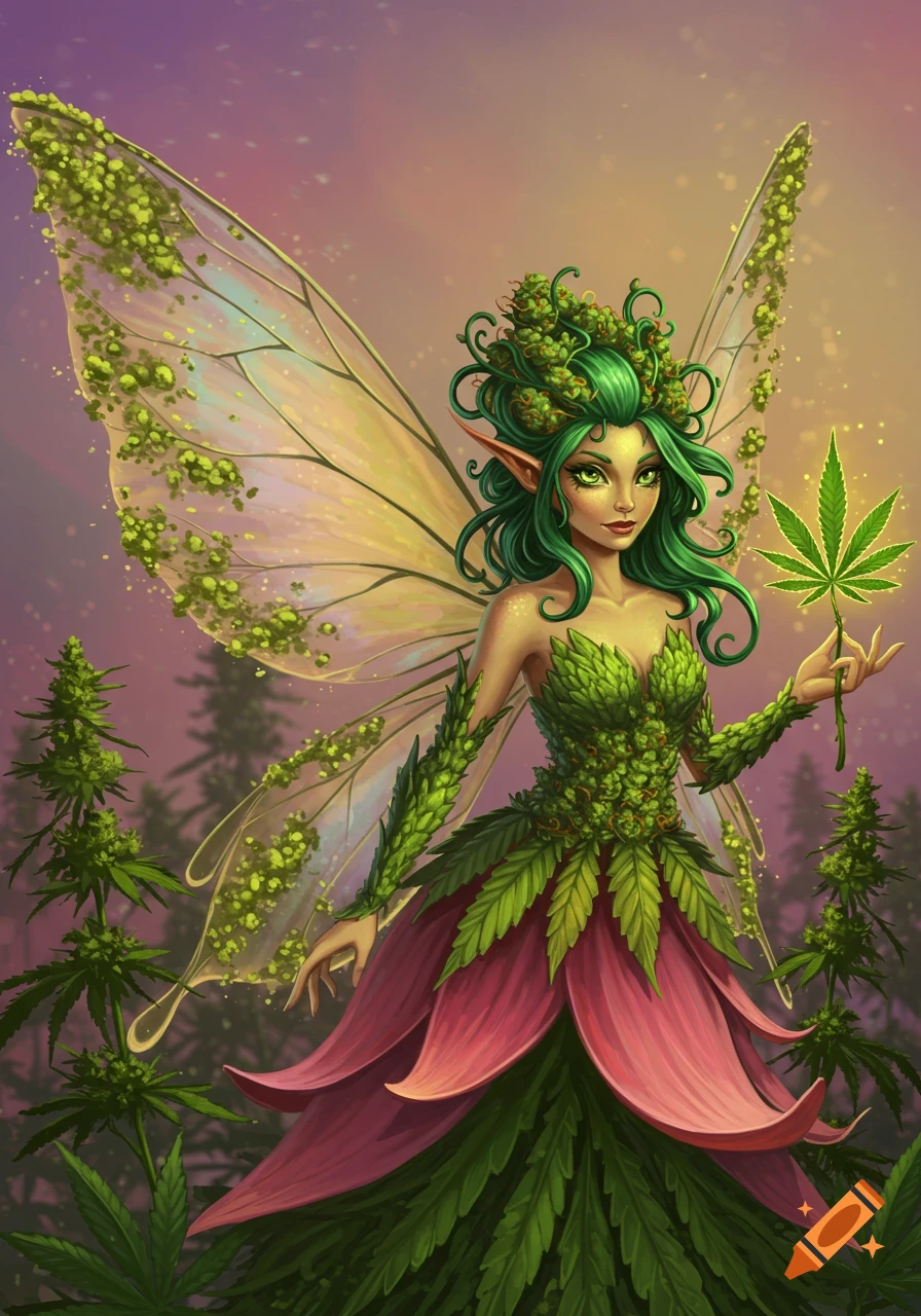 A fantasy illustration of a fairy with clothes and hair made of ...