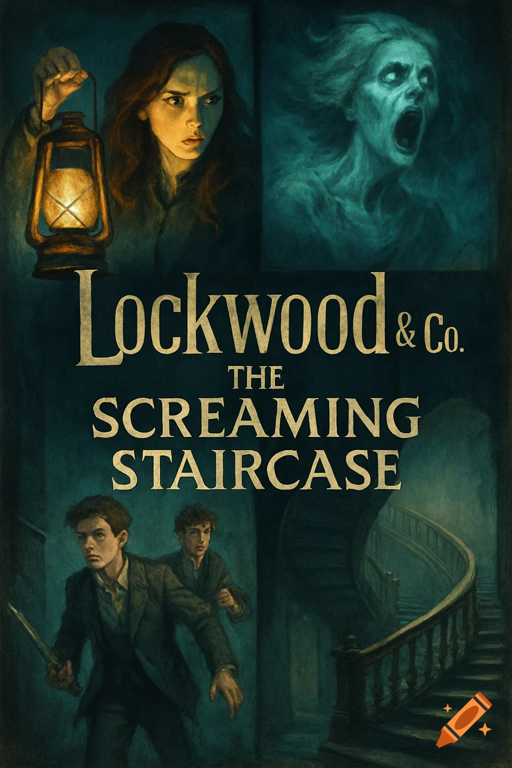 Illustration of a woman with a lantern, a screaming ghost, two boys on ...