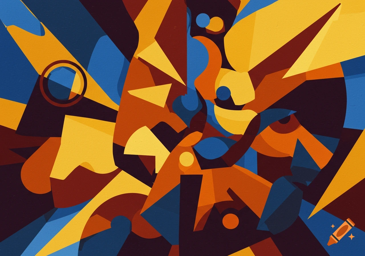 Abstract geometric shapes in yellow, orange, blue, and maroon. on Craiyon