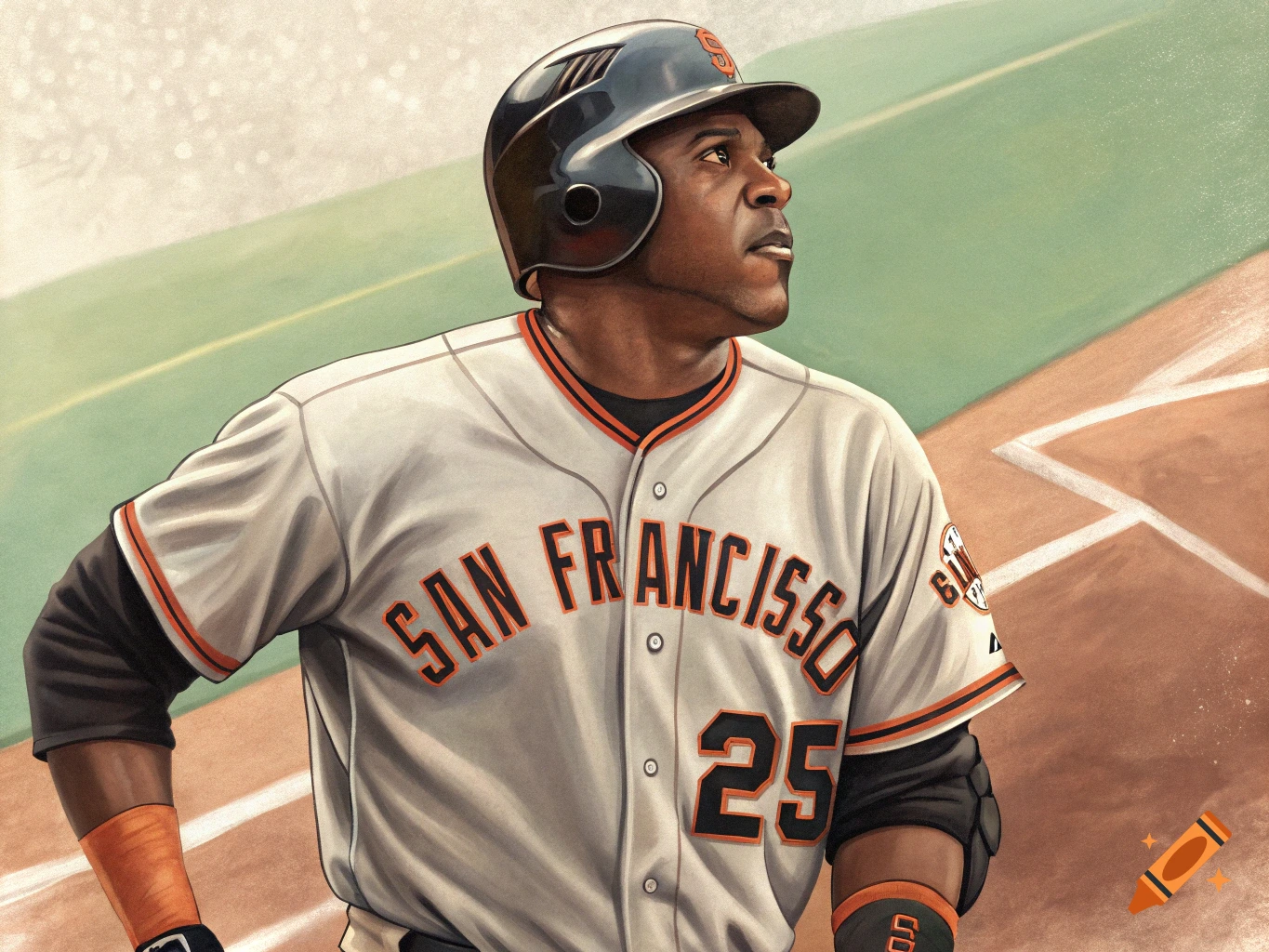 Illustration of Barry Bonds in a San Francisco Giants uniform, number ...