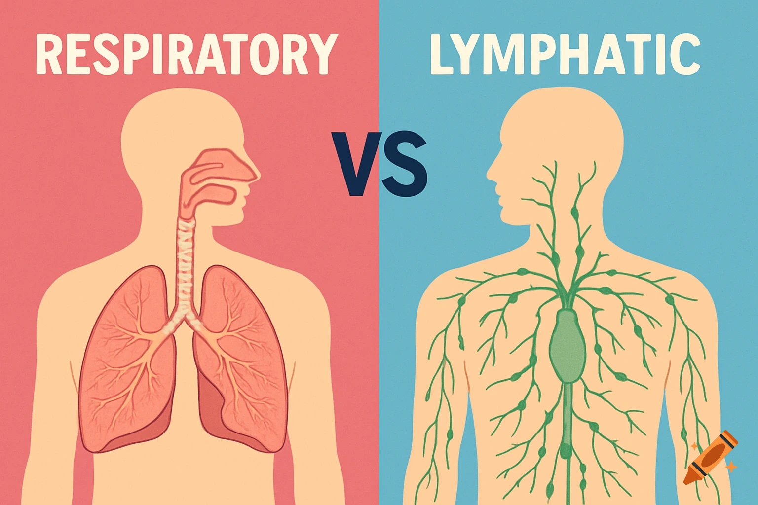 Illustration comparing the human respiratory and lymphatic systems. on ...