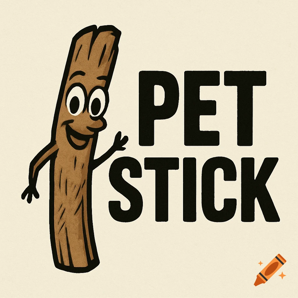 Cartoon stick character mascot waving next to the words 'PET STICK ...