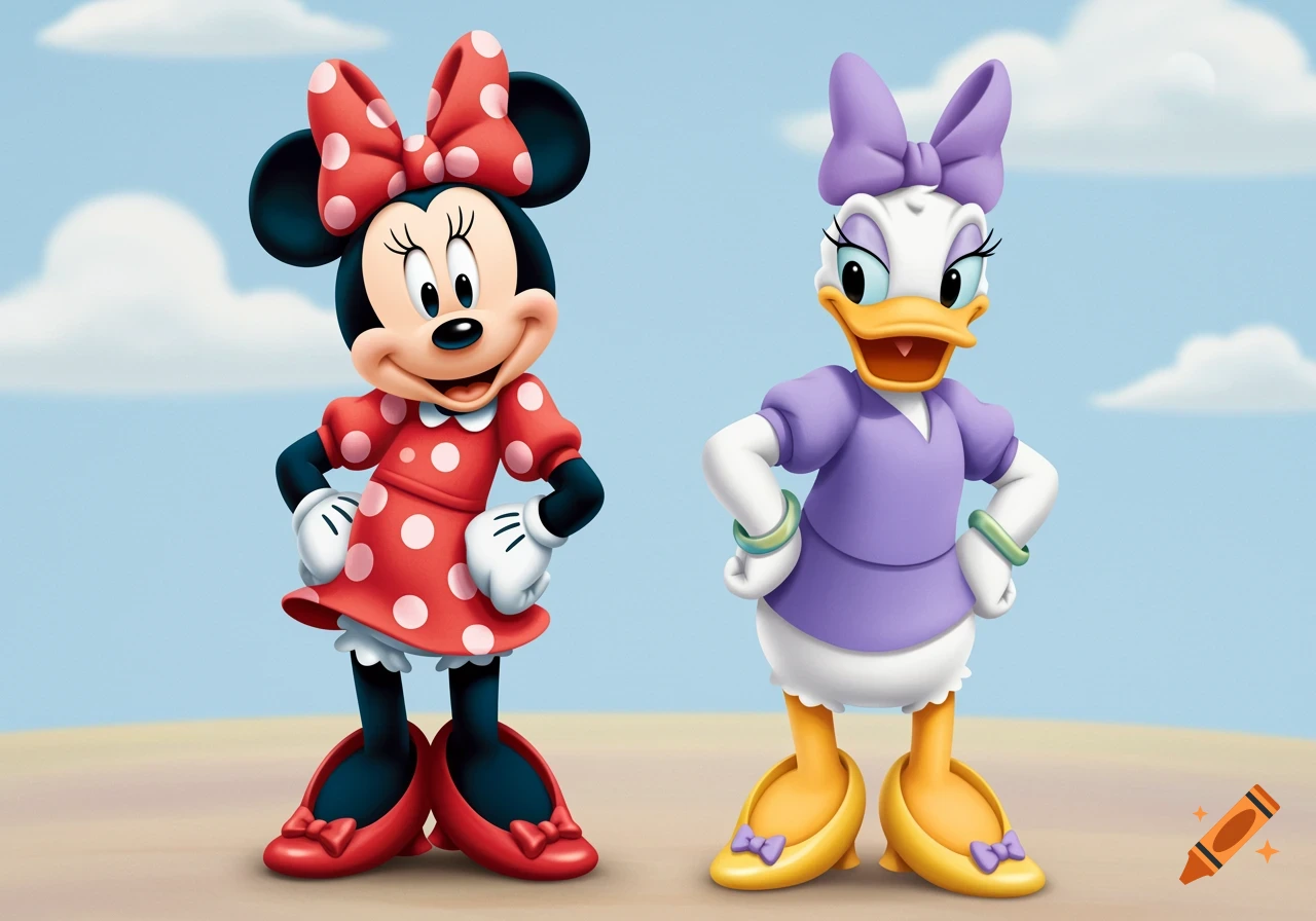 Minnie Mouse and Daisy Duck stand with hands on hips on Craiyon