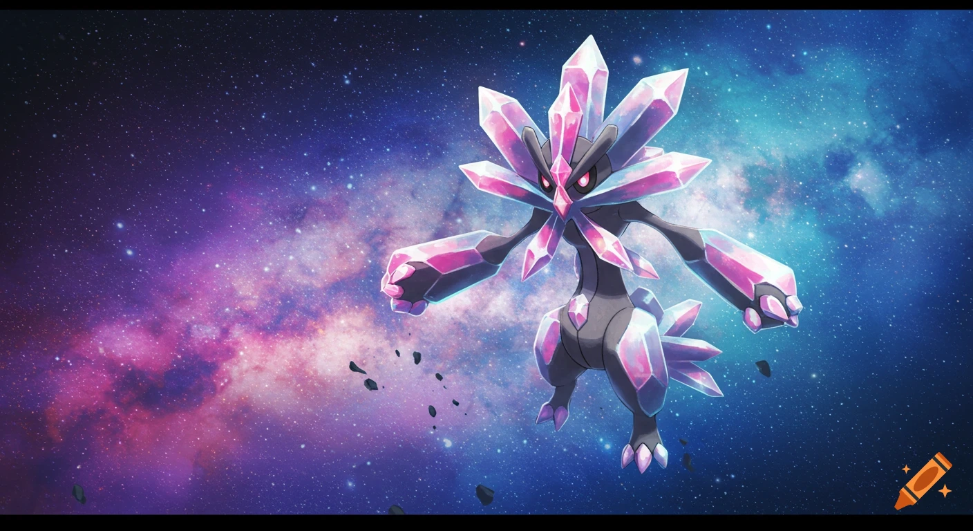 A crystal monster resembling Shiny Stellar Terapagos stands against a ...