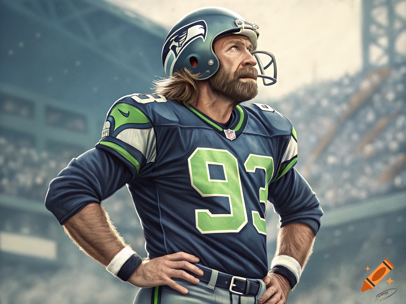 Man resembling Chuck Norris in a Seattle Seahawks football uniform and ...