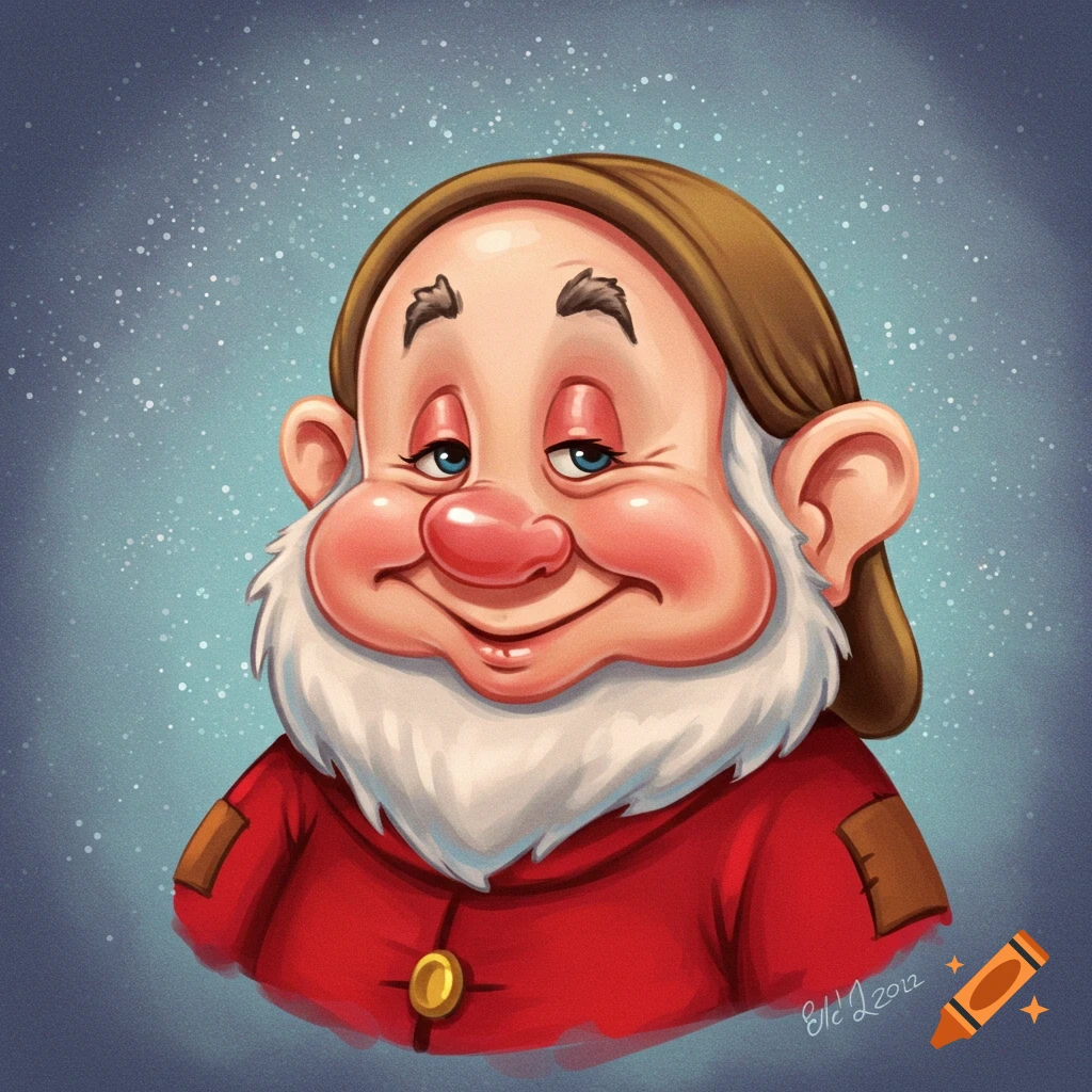 Cartoon portrait of a smiling dwarf character with a white beard and ...