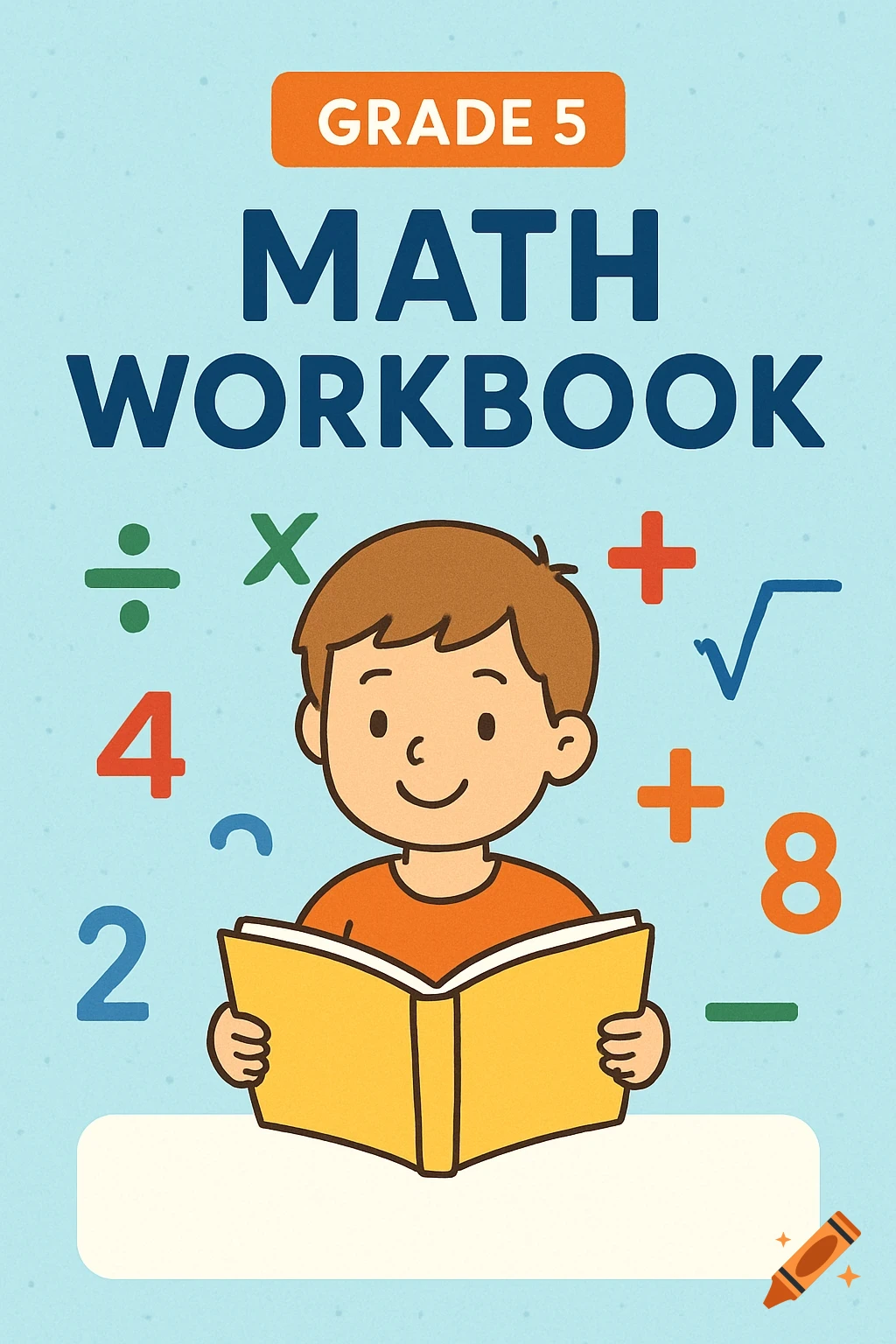 Cartoon illustration of a boy reading a book on a colorful math ...